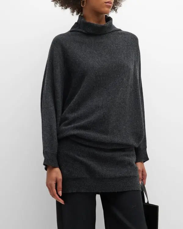 TOTÊME Draped Turtleneck Cashmere Sweater - Dark Grey Melange | Editorialist